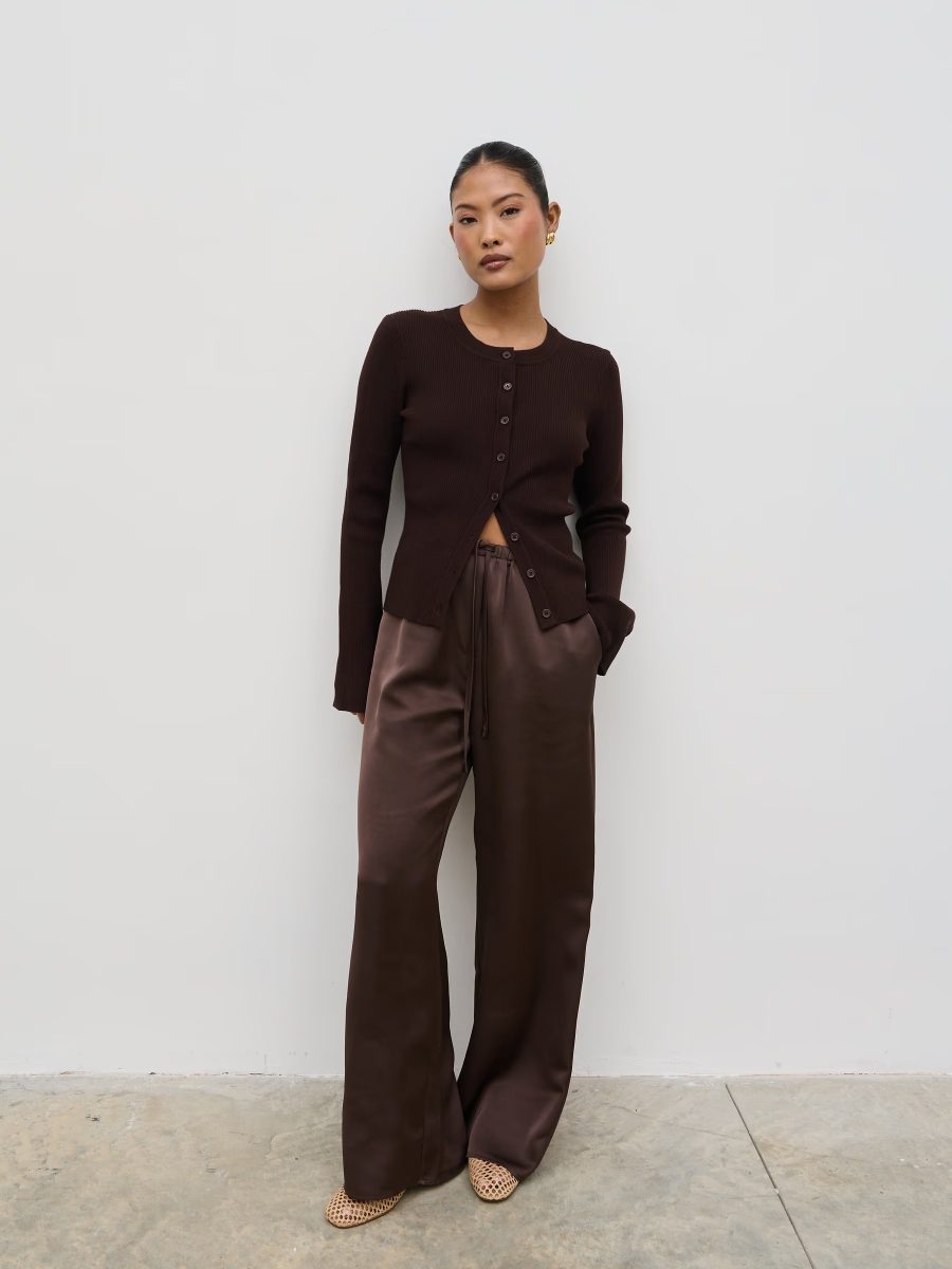 Breya Chocolate Satin Trouser - Beccamac